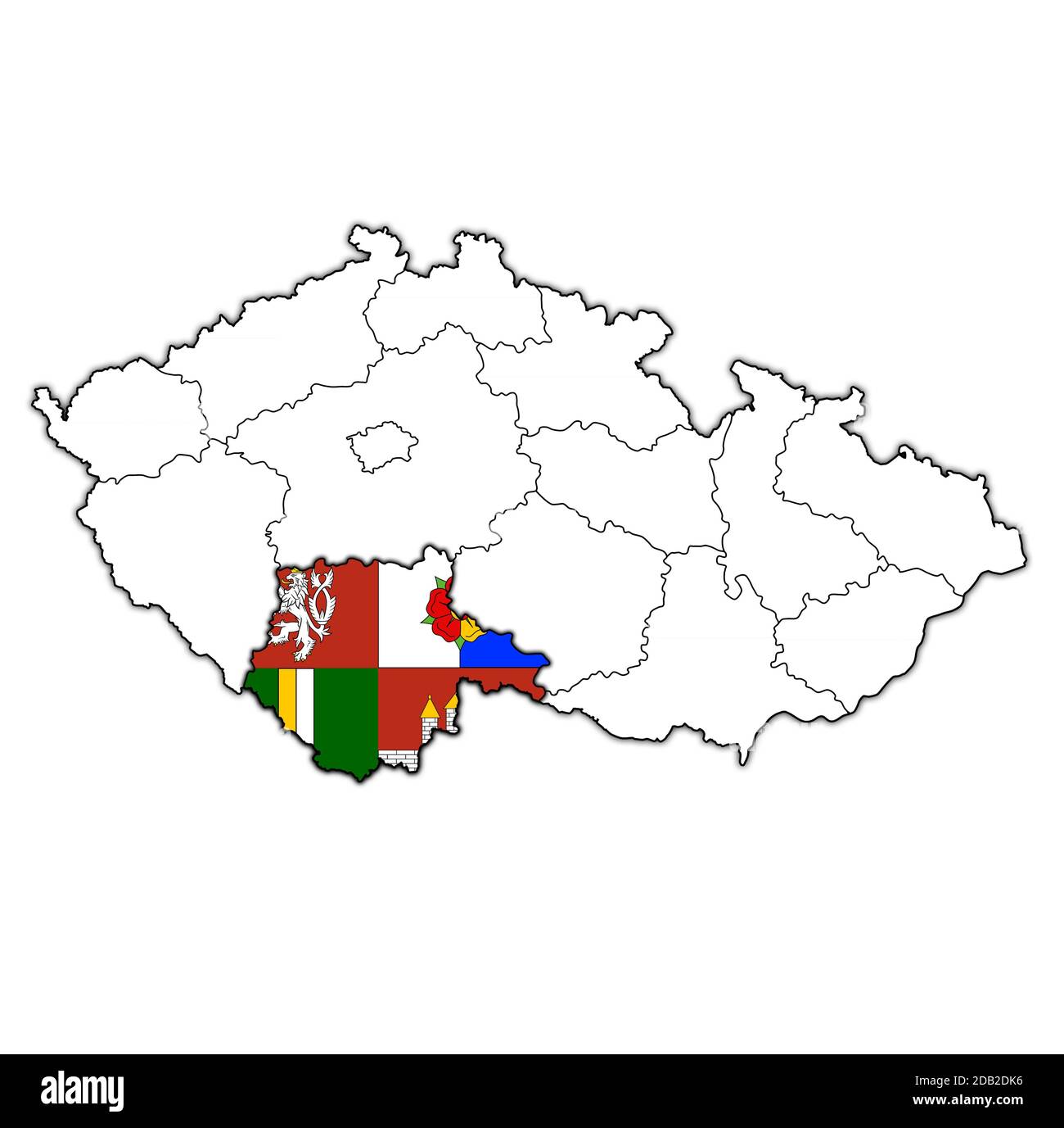 emblem of South bohemian region on map with administrative divisions ...