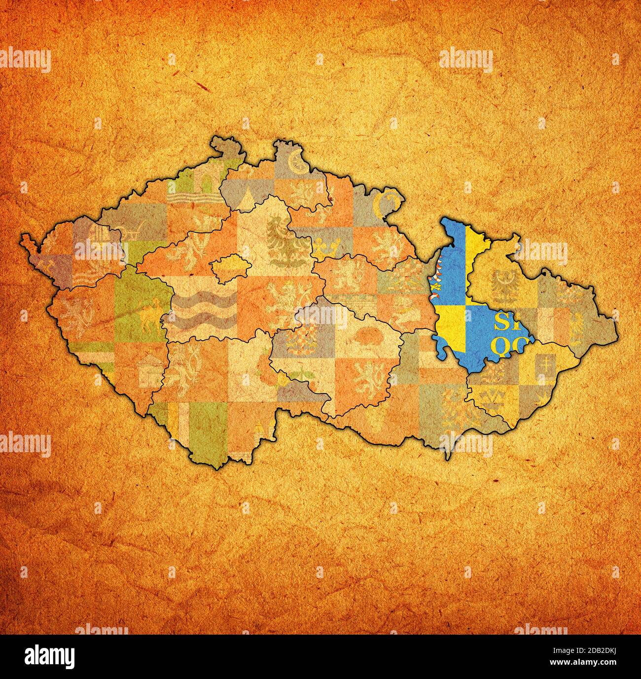 emblem of olomouc region on map with administrative divisions and ...