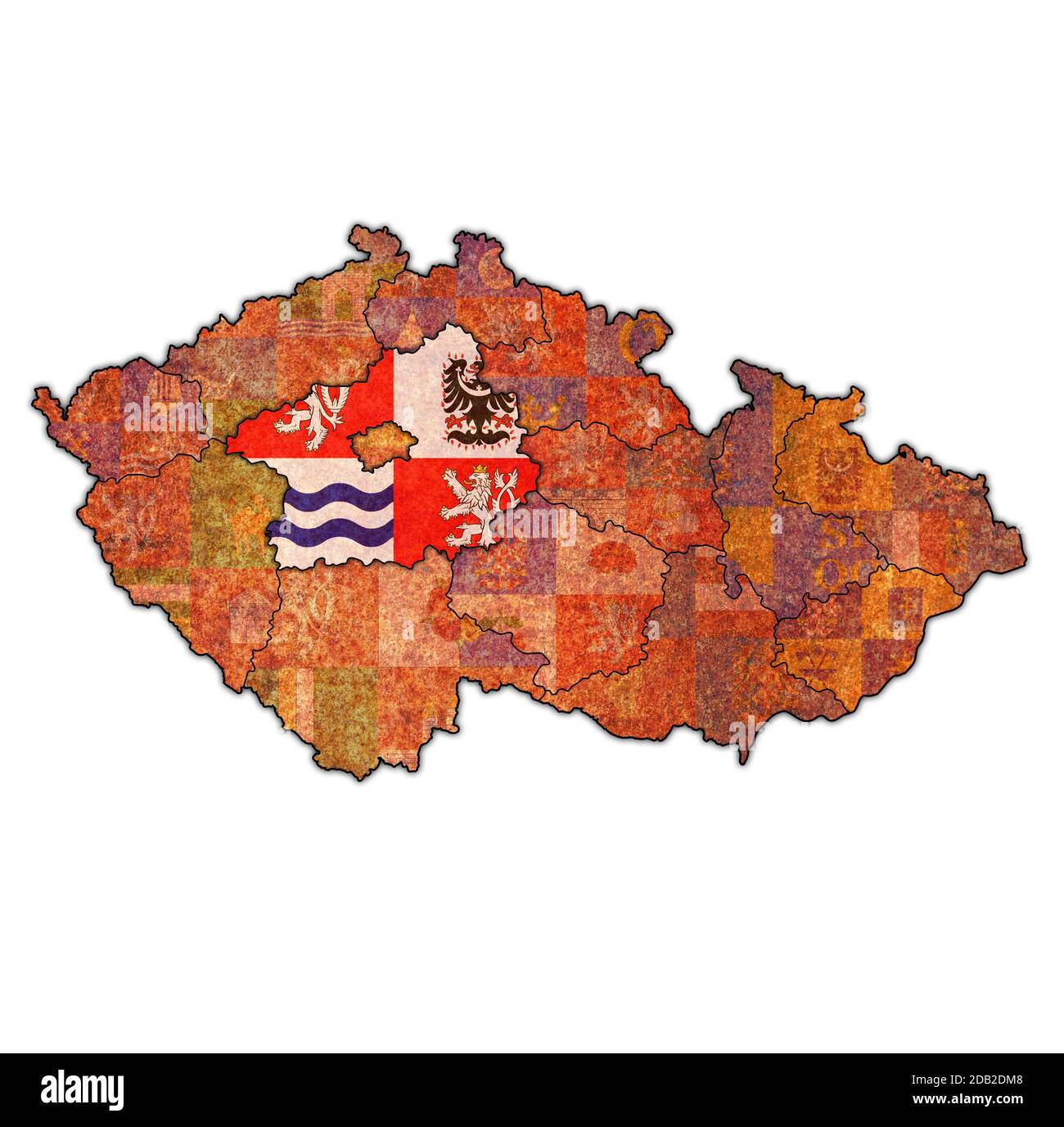emblem of central bohemian region on map with administrative divisions ...