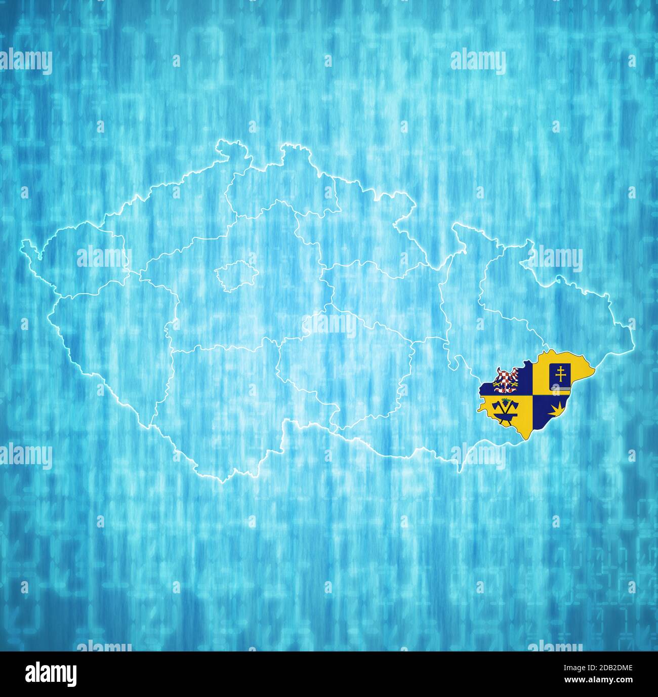 emblem of Zlin region on map with administrative divisions and borders ...