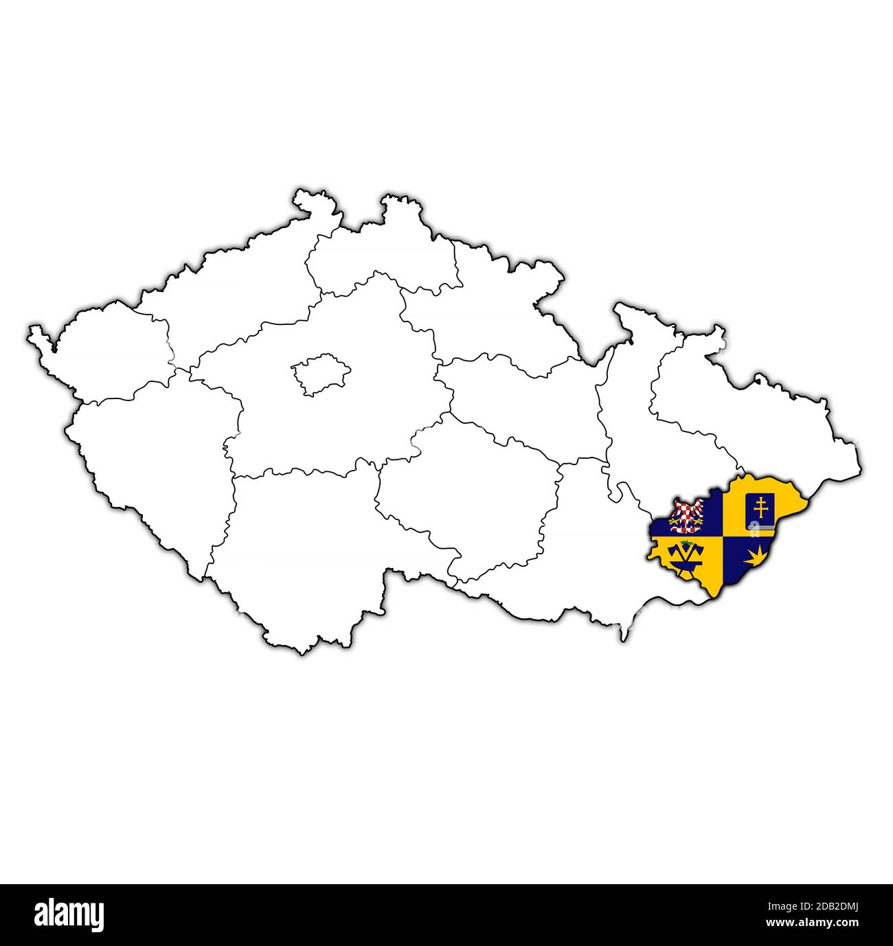 emblem of Zlin region on map with administrative divisions and borders ...