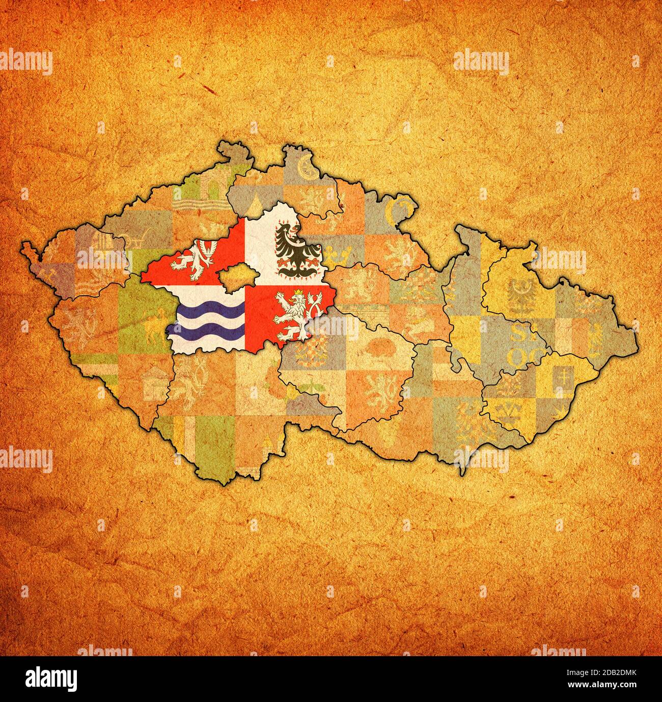 emblem of central bohemian region on map with administrative divisions ...