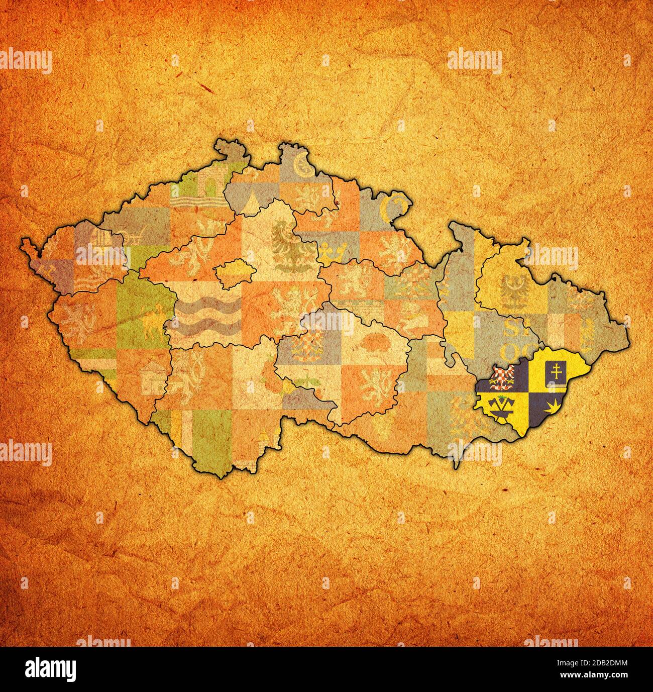 emblem of Zlin region on map with administrative divisions and borders of Czech Republic Stock ...