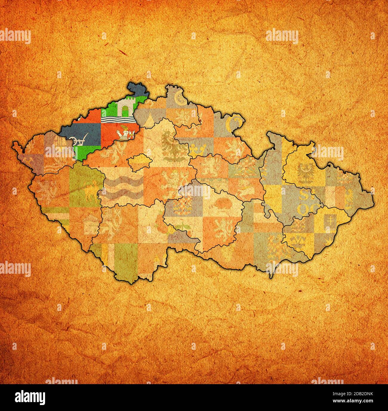 emblem of Usti nad labem region on map with administrative divisions ...