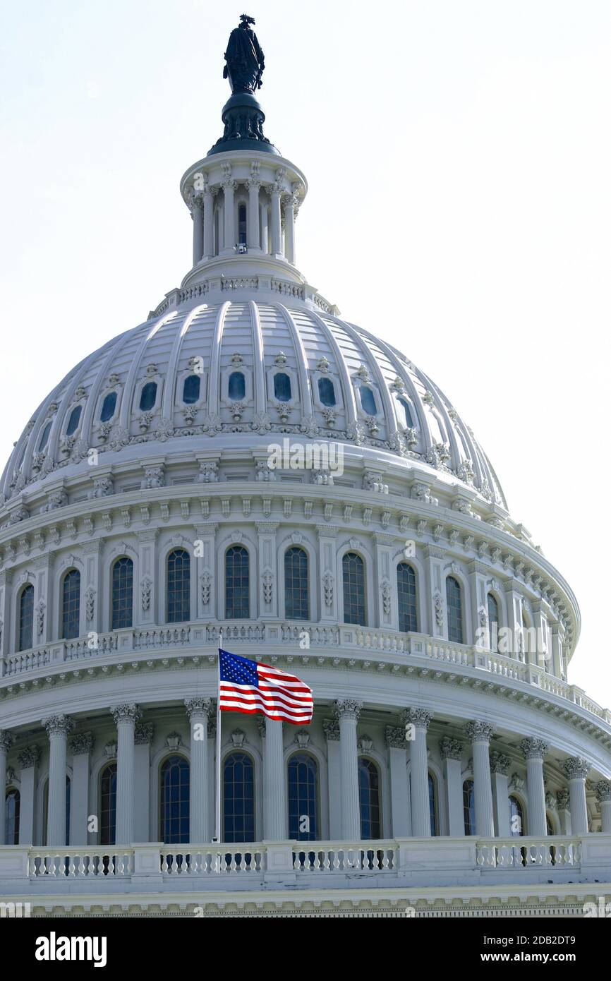 1 November 2020 Washington DC US - American flag in front of Capitol ...