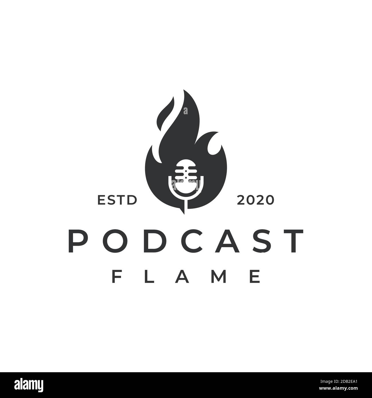 Vintage retro Fire flame podcast mic logo design illustration Stock ...