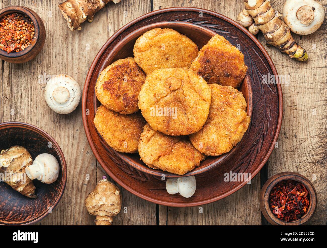 Fried vegetable cutlets with Jerusalem artichoke and mushrooms.Rissole ...