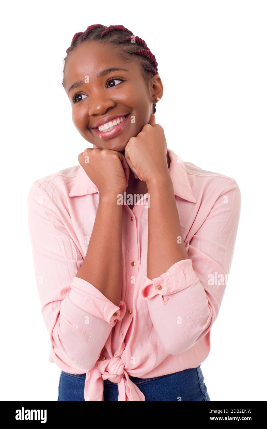 Happy african girl isolated on white background Stock Photo - Alamy