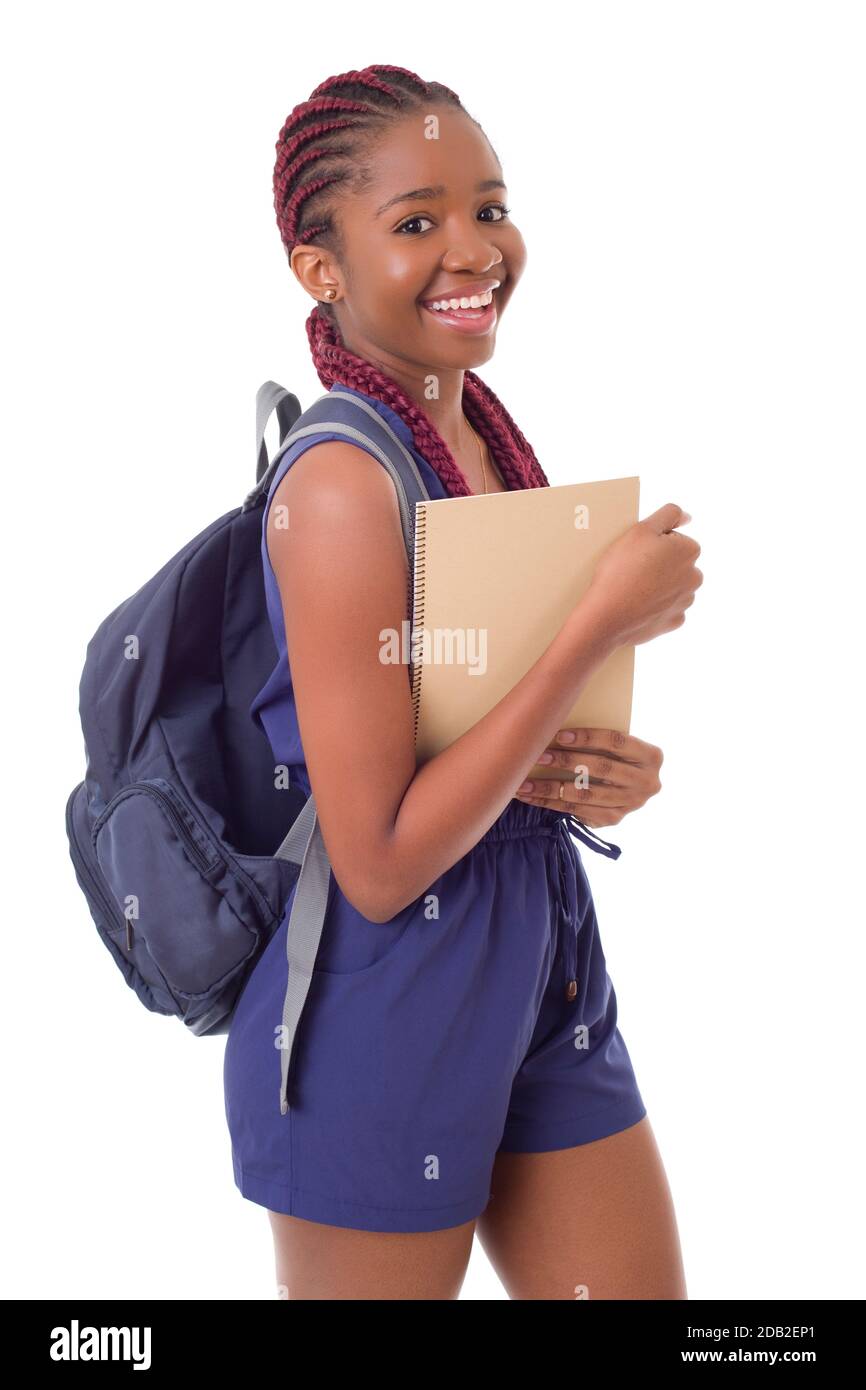 young happy african girl student, isolated on white background Stock ...