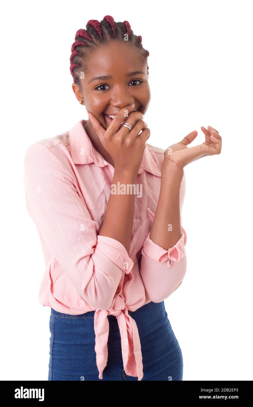 Happy african girl isolated on white background Stock Photo - Alamy