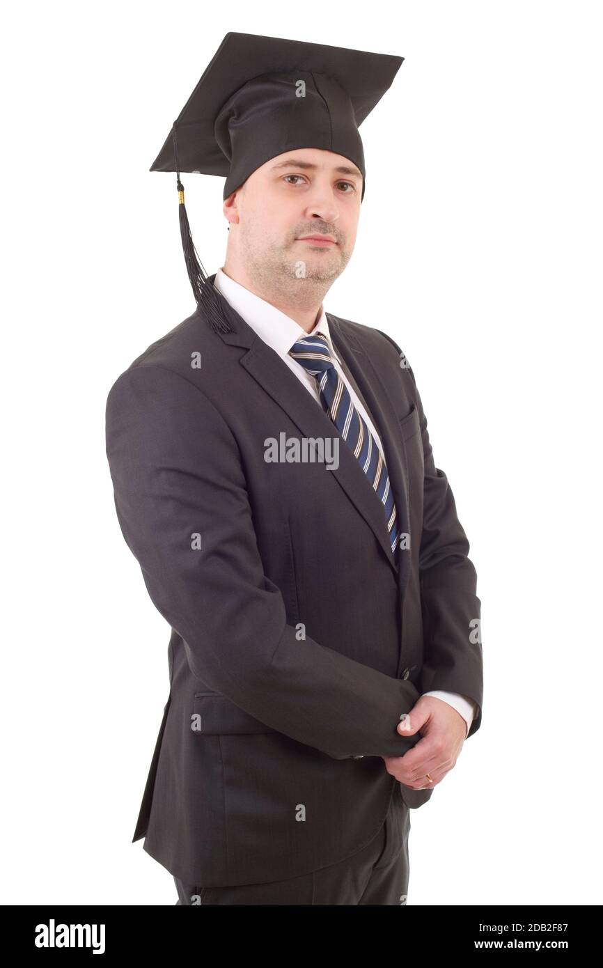 Proud male college professor standing isolated on white background ...