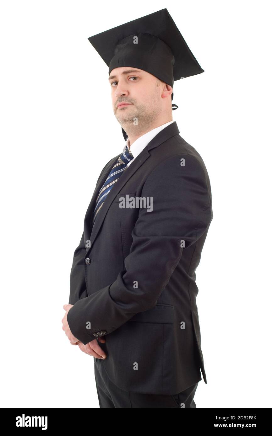 Proud male college professor standing isolated on white background ...