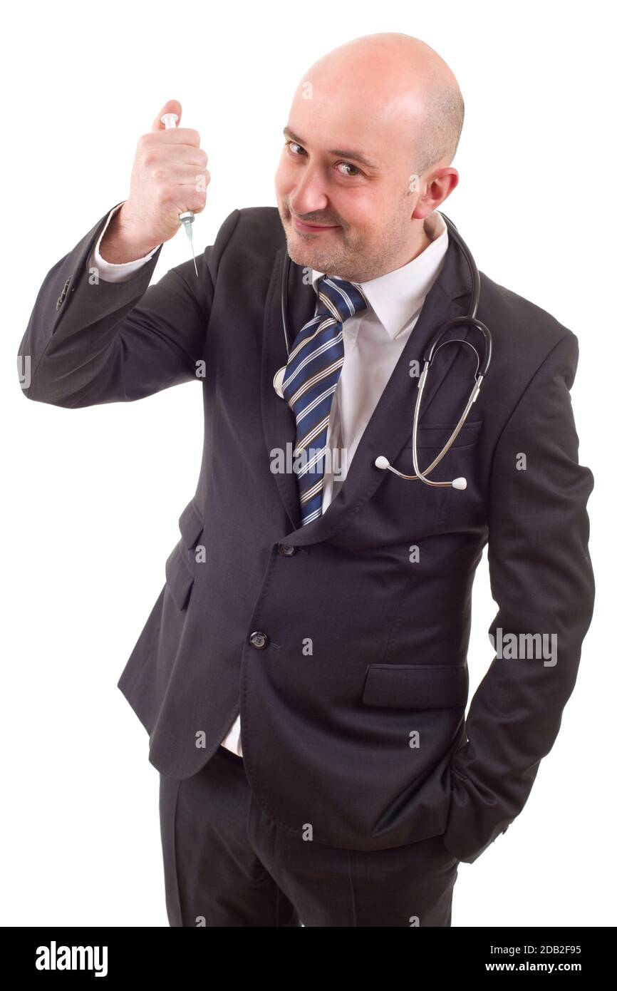 silly male doctor, isolated on white background Stock Photo - Alamy