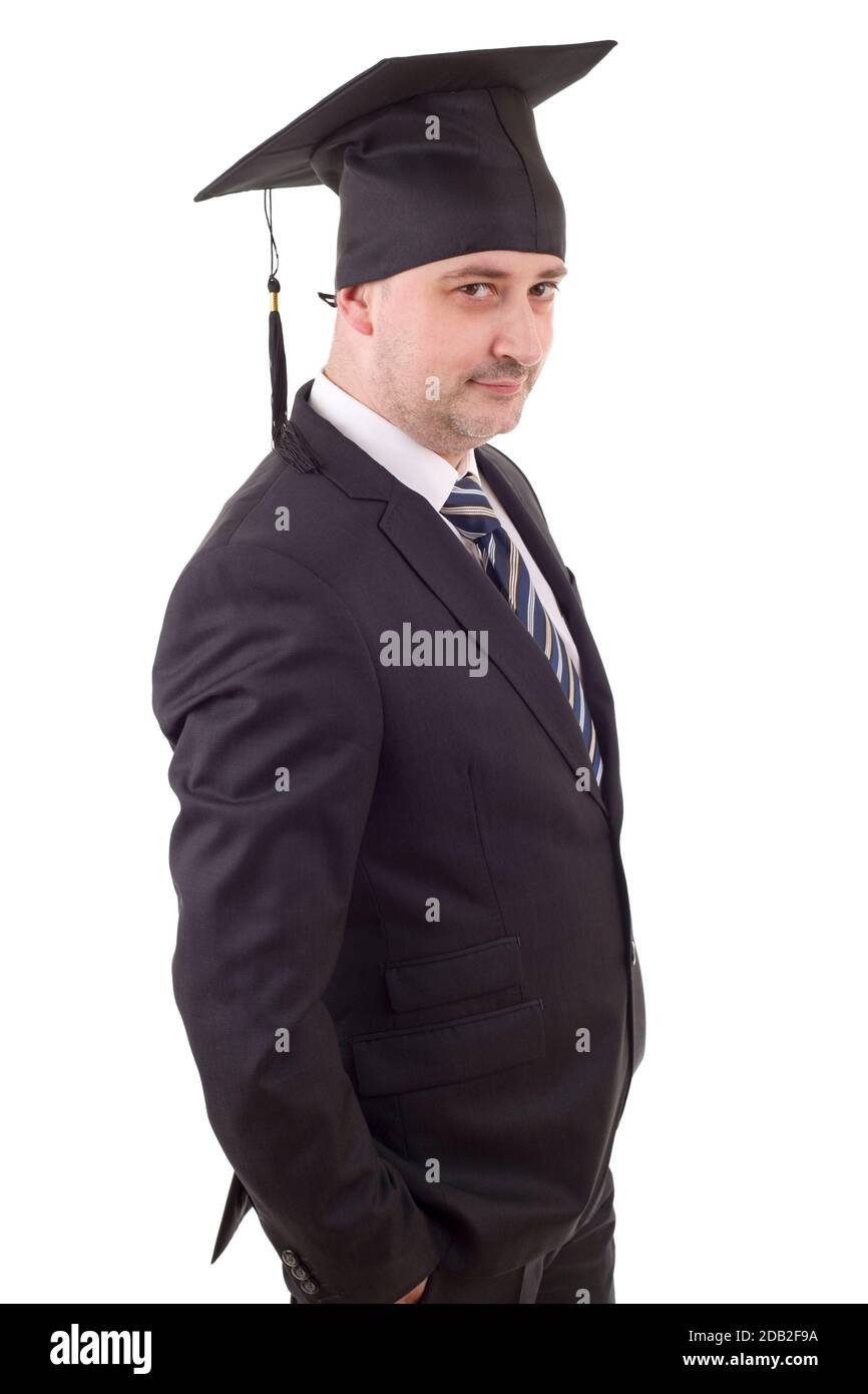 Proud male college professor standing isolated on white background ...