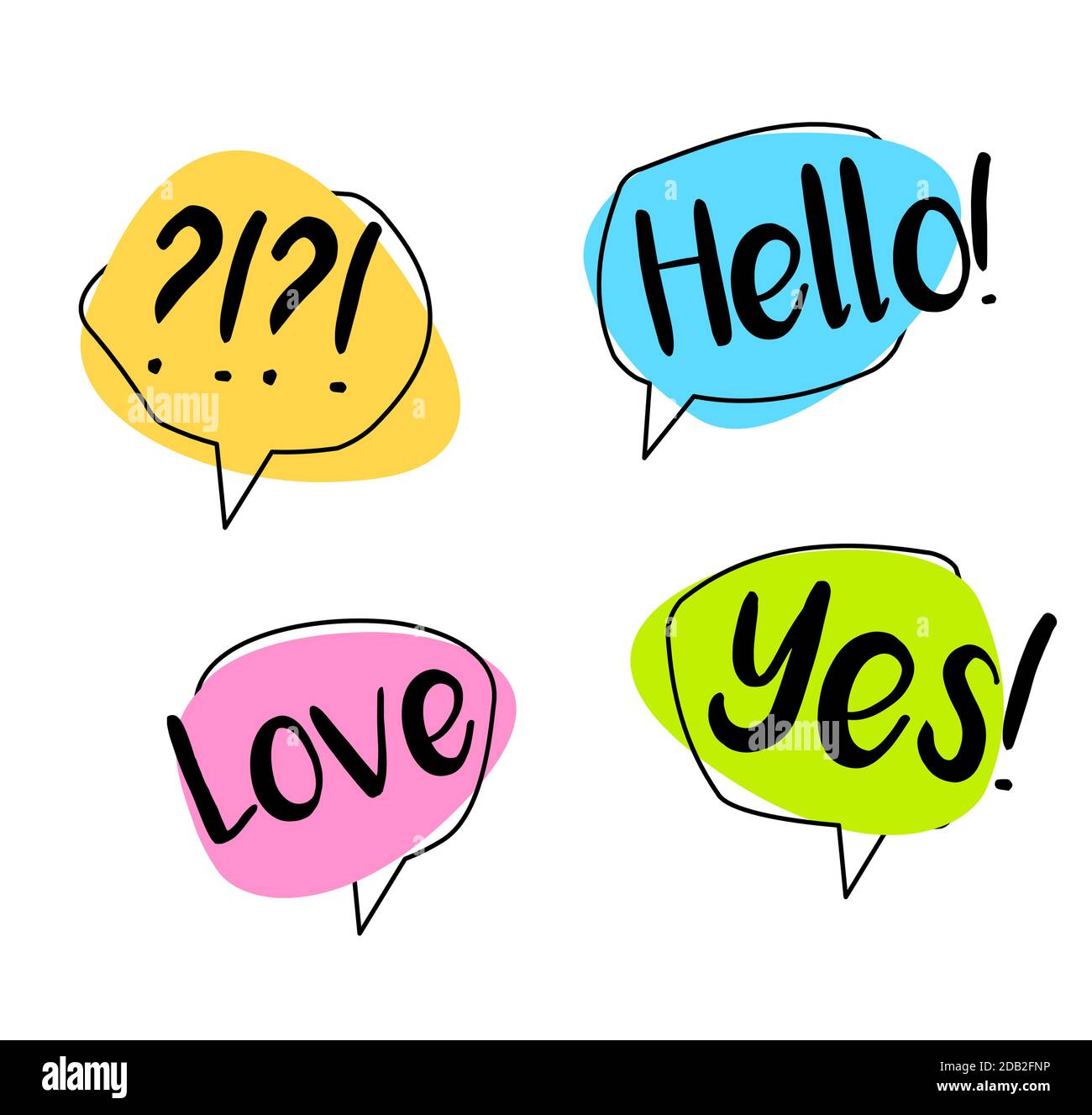 Big Set colorful speech bubble. Chat Hello, yes, love. Shaped banners ...