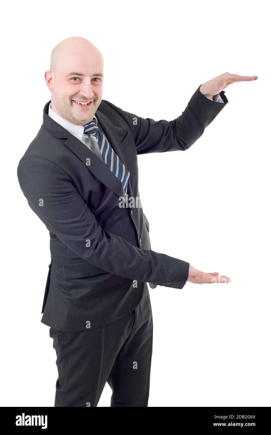 happy business man showing something, isolated on white Stock Photo - Alamy