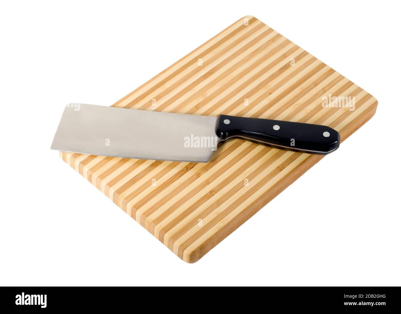Meat-cleaver and chopping board isolated on white background Stock ...