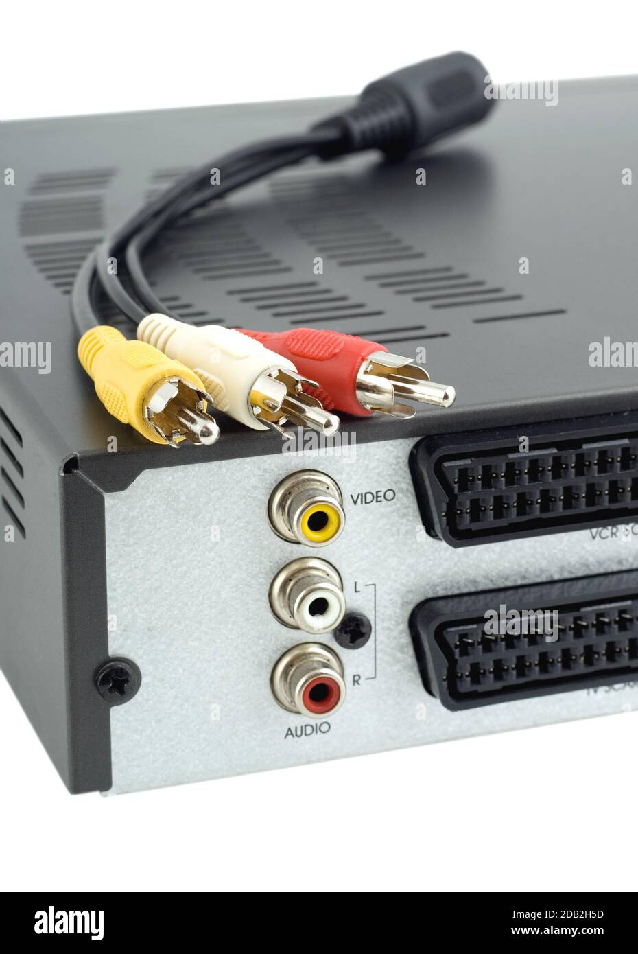 Input jacks with cable over white background Stock Photo - Alamy