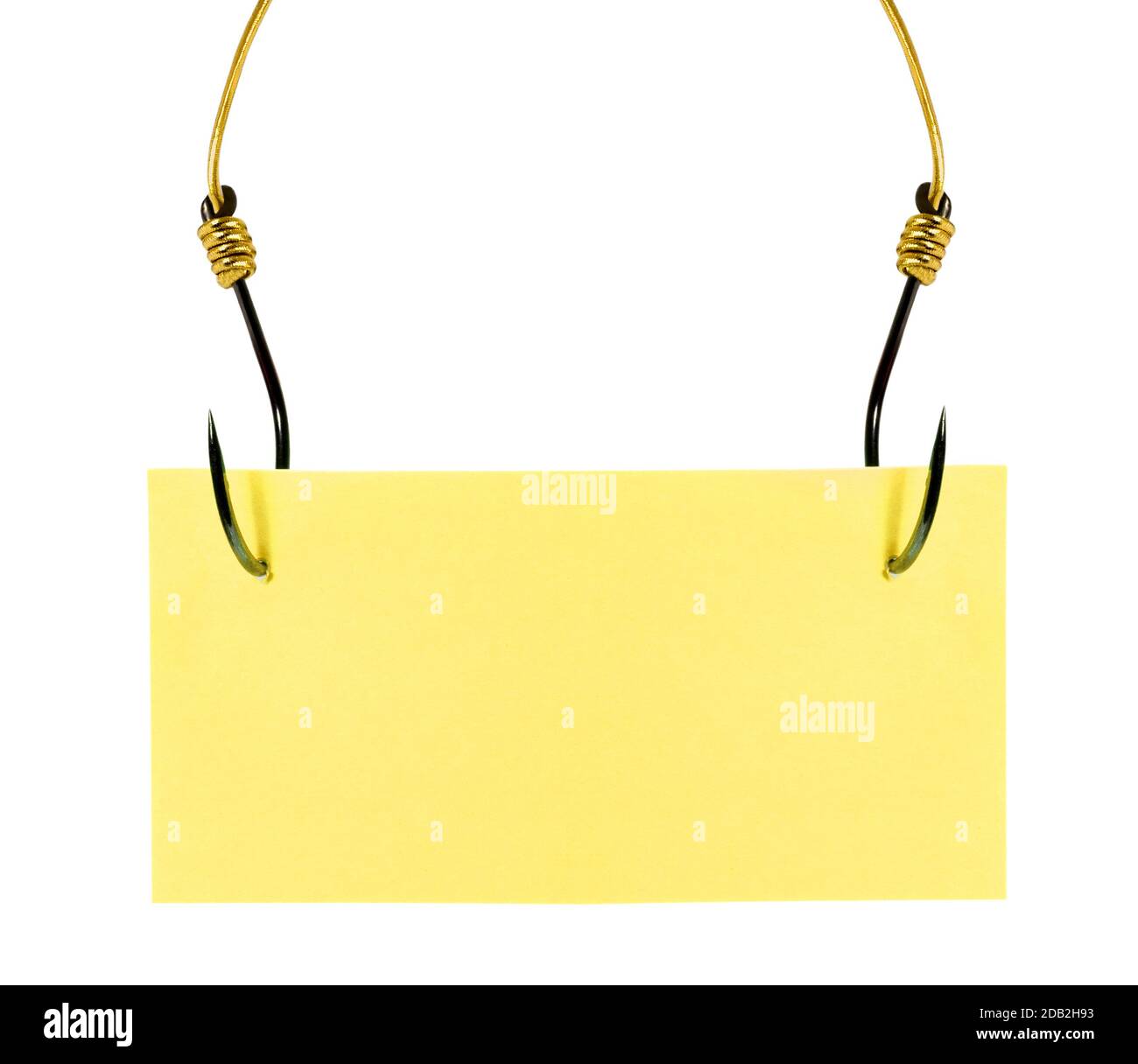 Yellow sticky note with fish hook solated on white background Stock ...