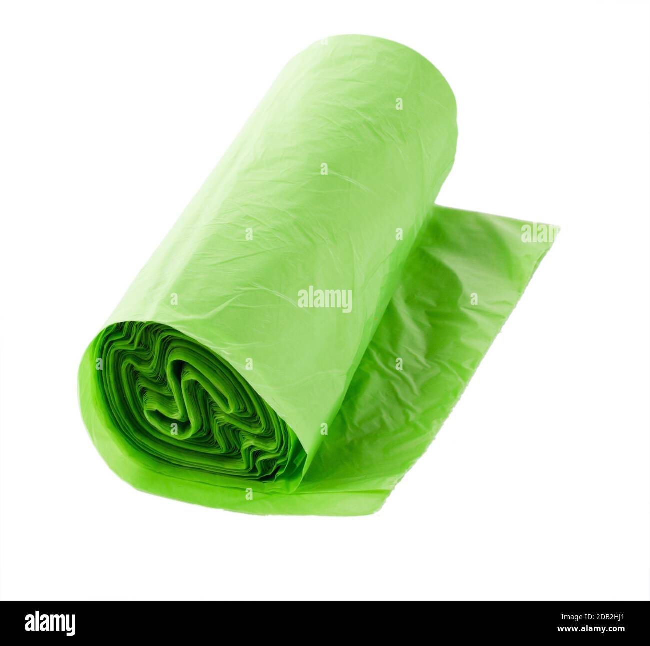 green recycling garbage bags on white background Stock Photo - Alamy