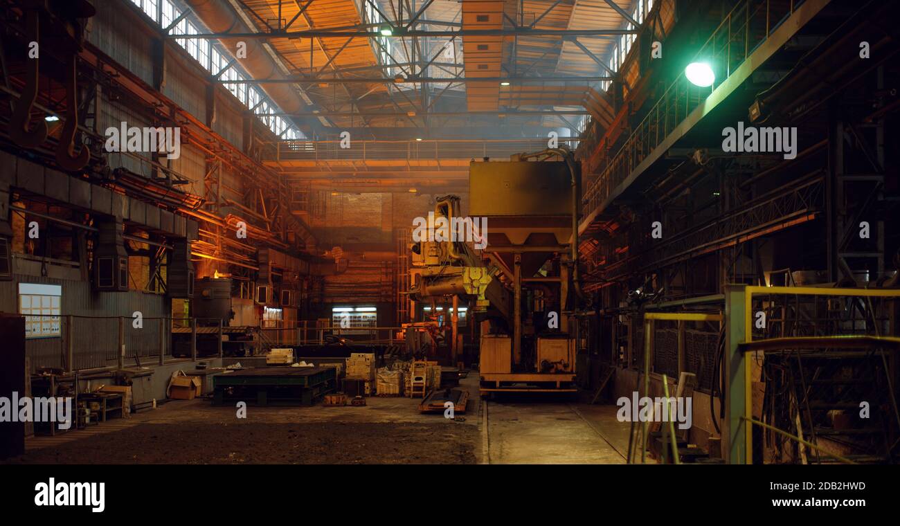 Interior of steel factory, metallurgical or metalworking industry ...