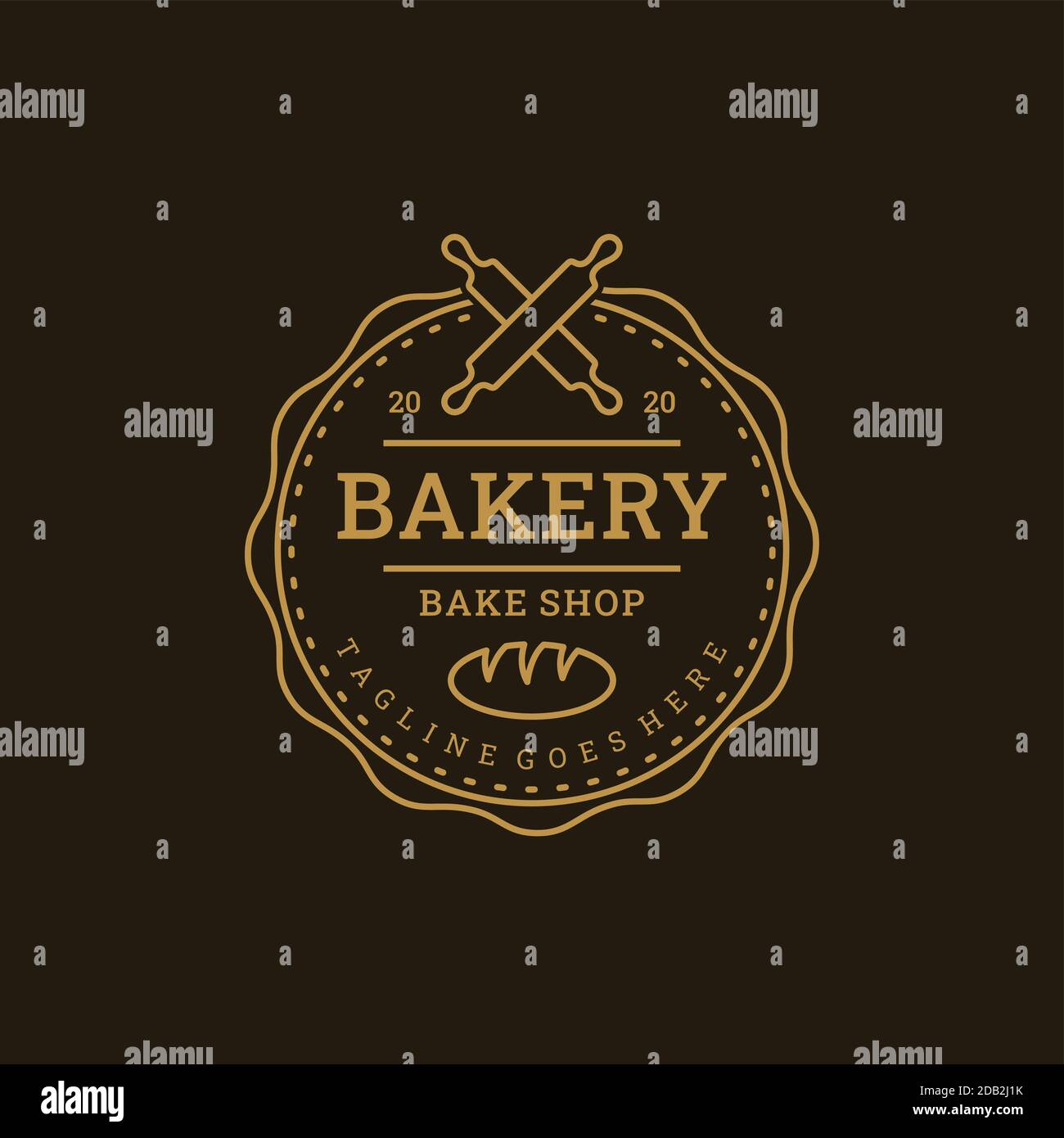 Vintage Retro Bakery, Bake Shop stamp badge Logo design with line art ...