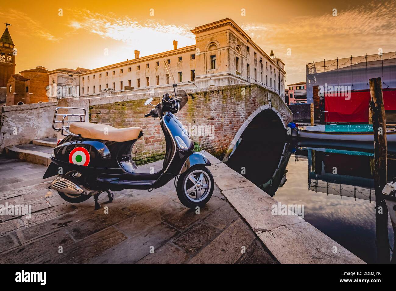 8 november 2020 Venice Italy - Typical scooter Vespa parked near the ...