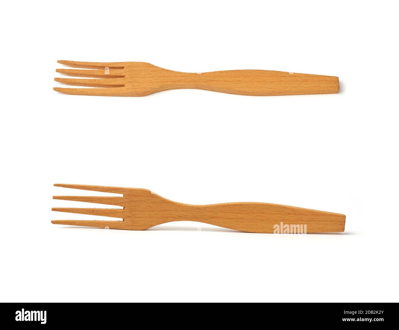 wooden yellow fork isolated on white background, vintage appliance, set ...