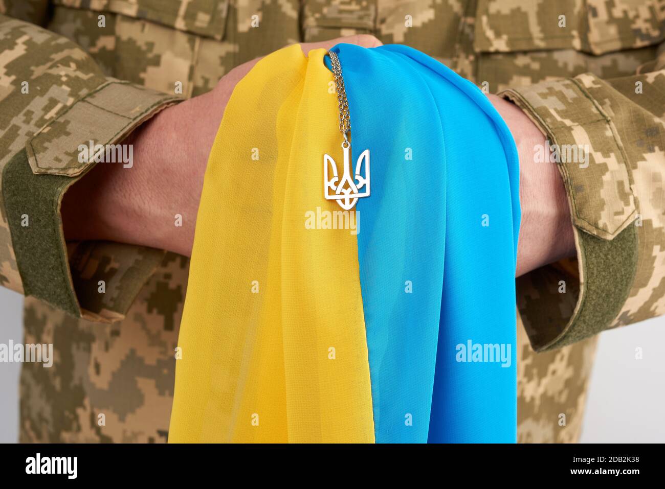 Ukrainian man warrior dressed in a military pixel uniform holds the ...