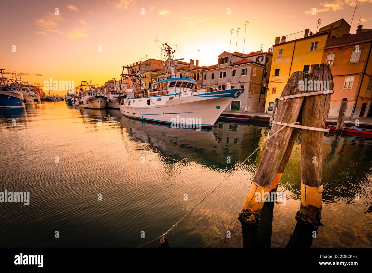 Romantic cityscape of Chioggia - near Venice - with canals, buidings, bridges and canals in ...