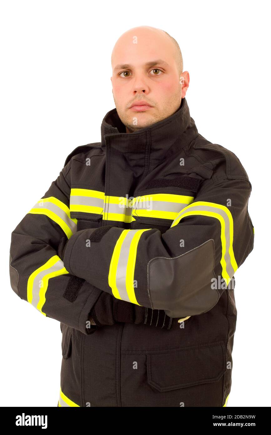 fire fighter isolated on white background Stock Photo - Alamy