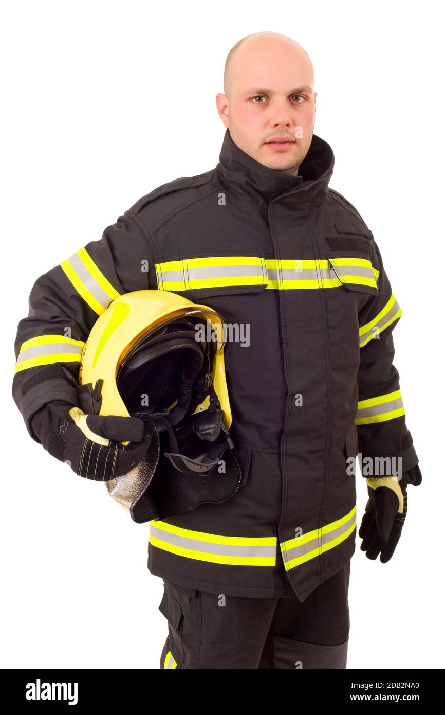 fire fighter isolated on white background Stock Photo - Alamy