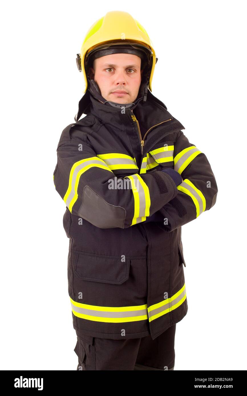 fire fighter isolated on white background Stock Photo - Alamy