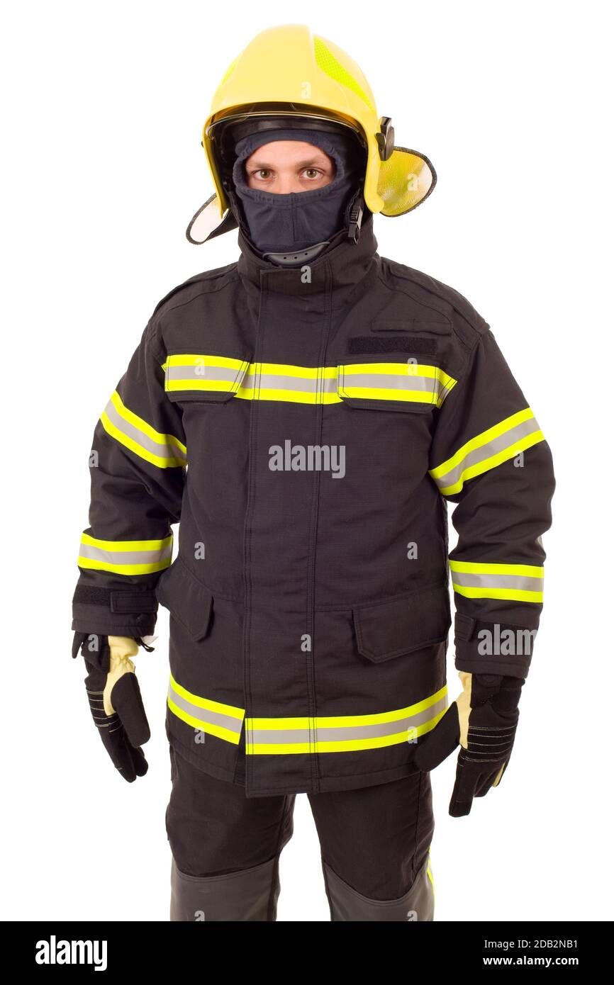 fire fighter isolated on white background Stock Photo - Alamy