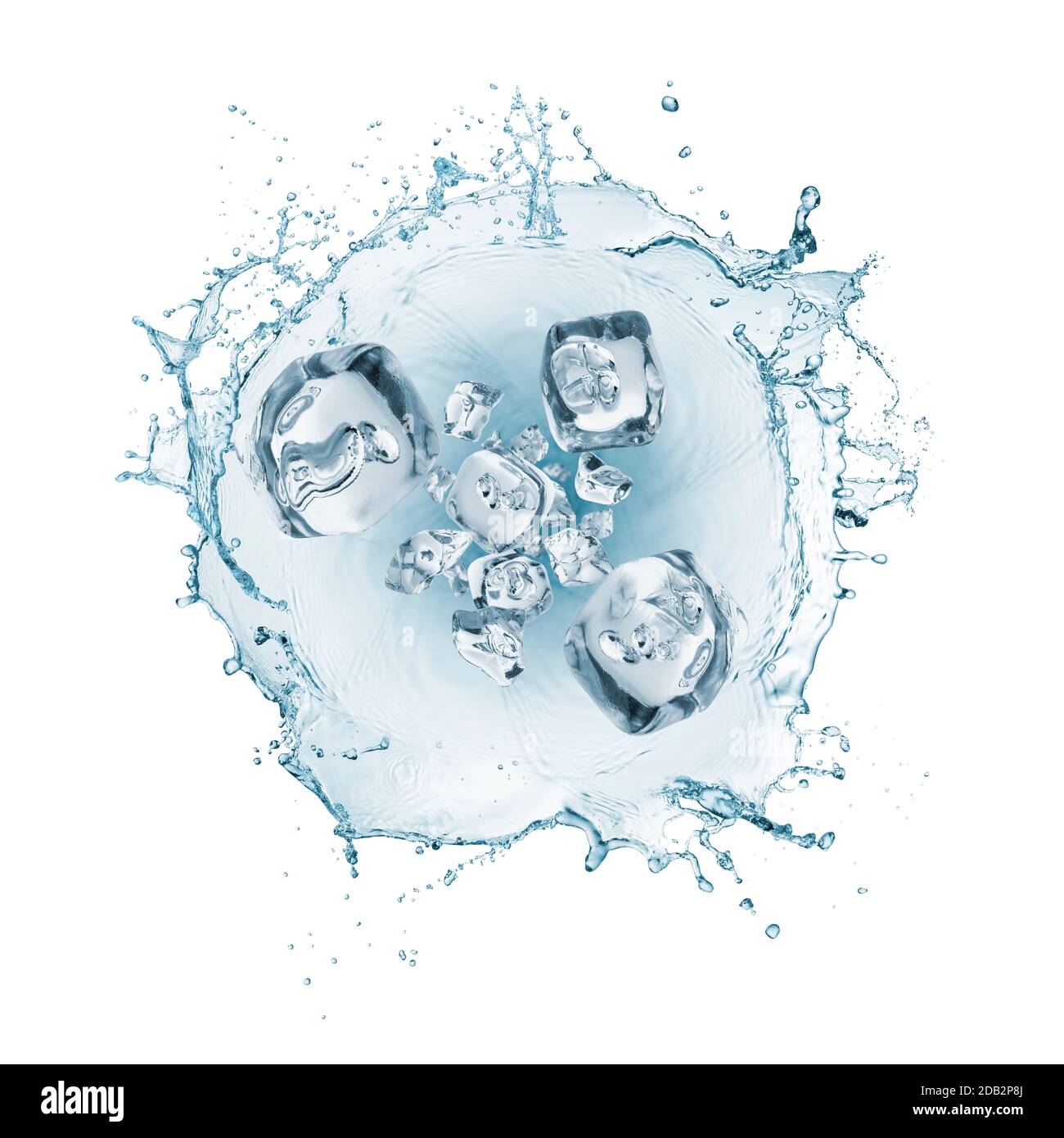 splashing of water waves with ice cube, isolated on white Stock Photo ...