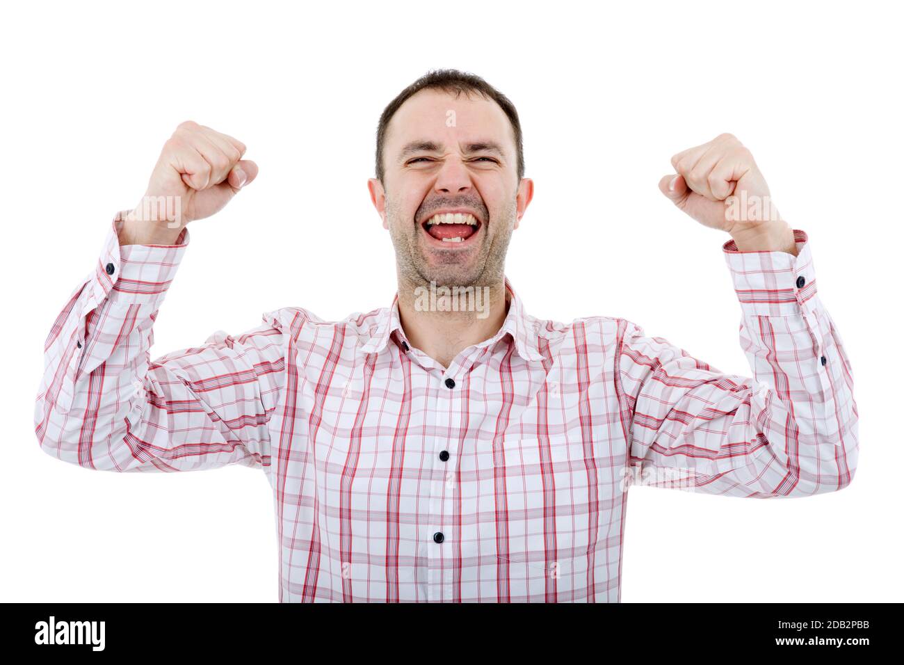 happy young man winning, isolated on white Stock Photo - Alamy