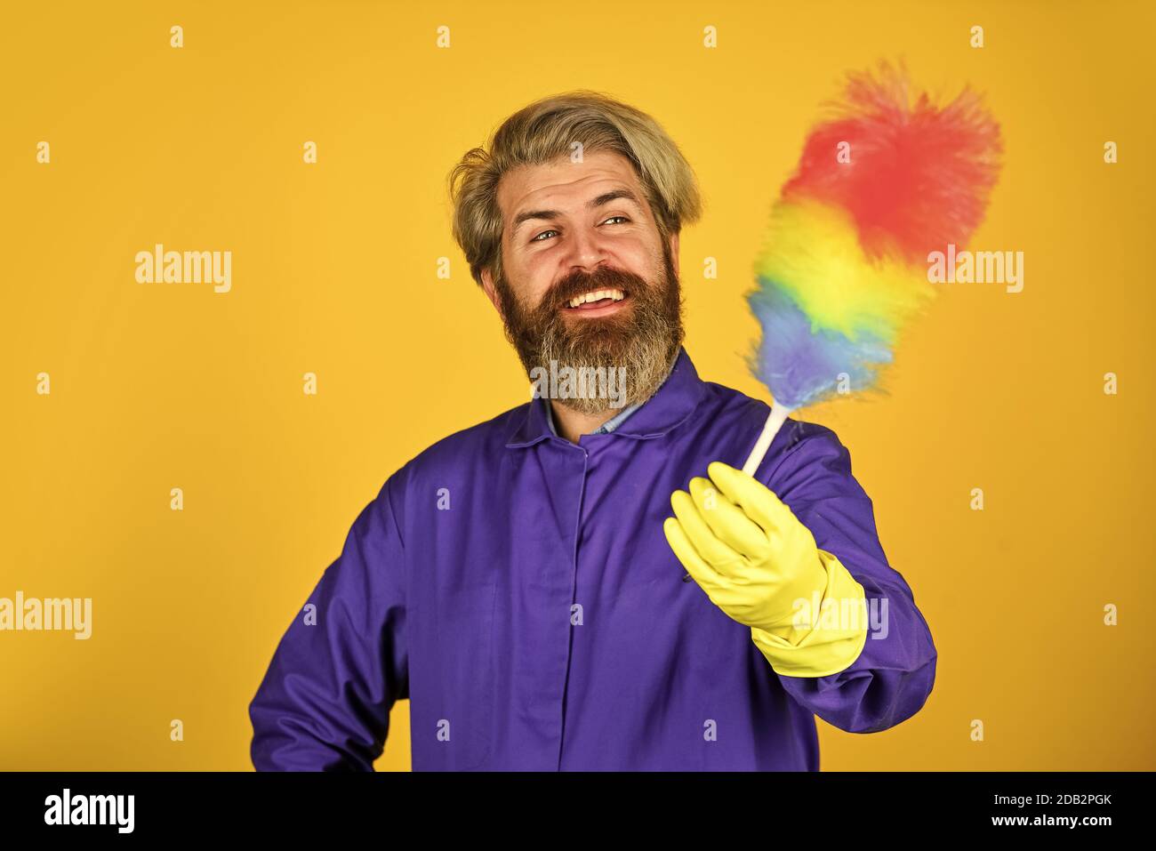 Polypropylene duster. Hipster hold cleaning tool. Cleaning concept ...