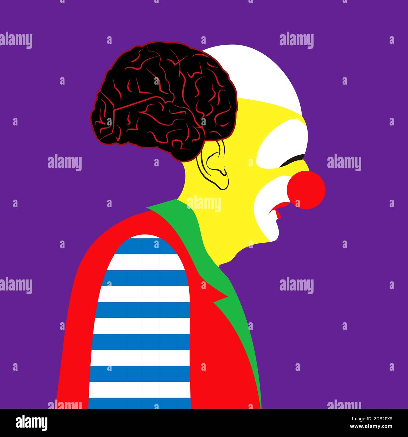 illustration of a depressed clown with the hairstyle in the shape of a ...