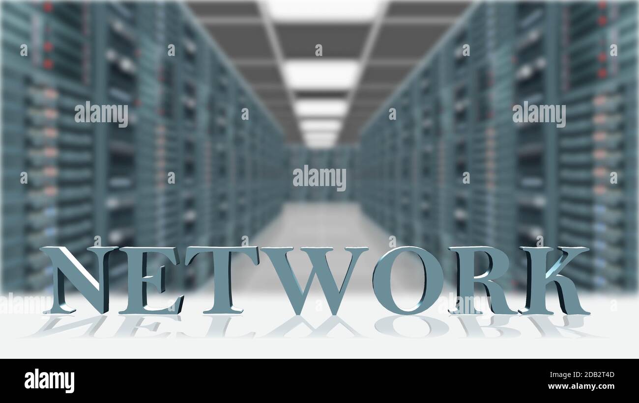 NETWORK - 3D letters in front of server room background Stock Photo - Alamy