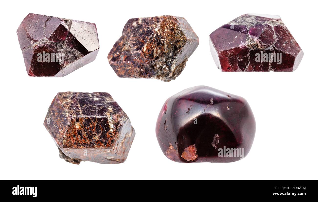 set of Almandine (Almandite, garnet) gemstones isolated on white ...