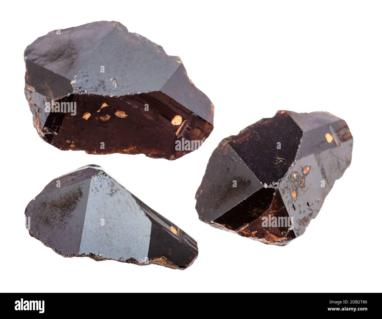 set of Cassiterite (tin ore) crystals isolated on white background ...