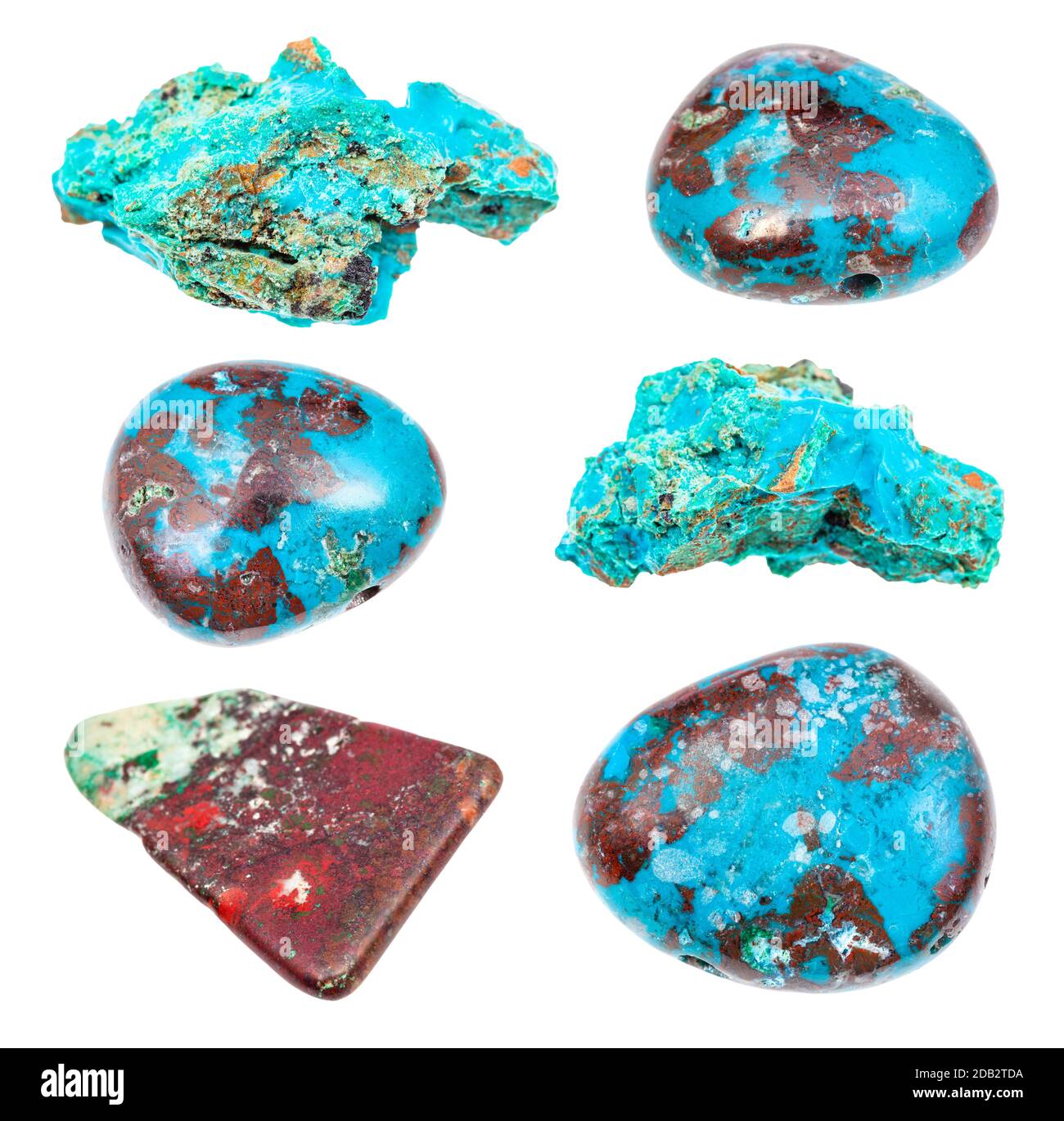set of various Chrysocolla gemstones isolated on white background Stock ...