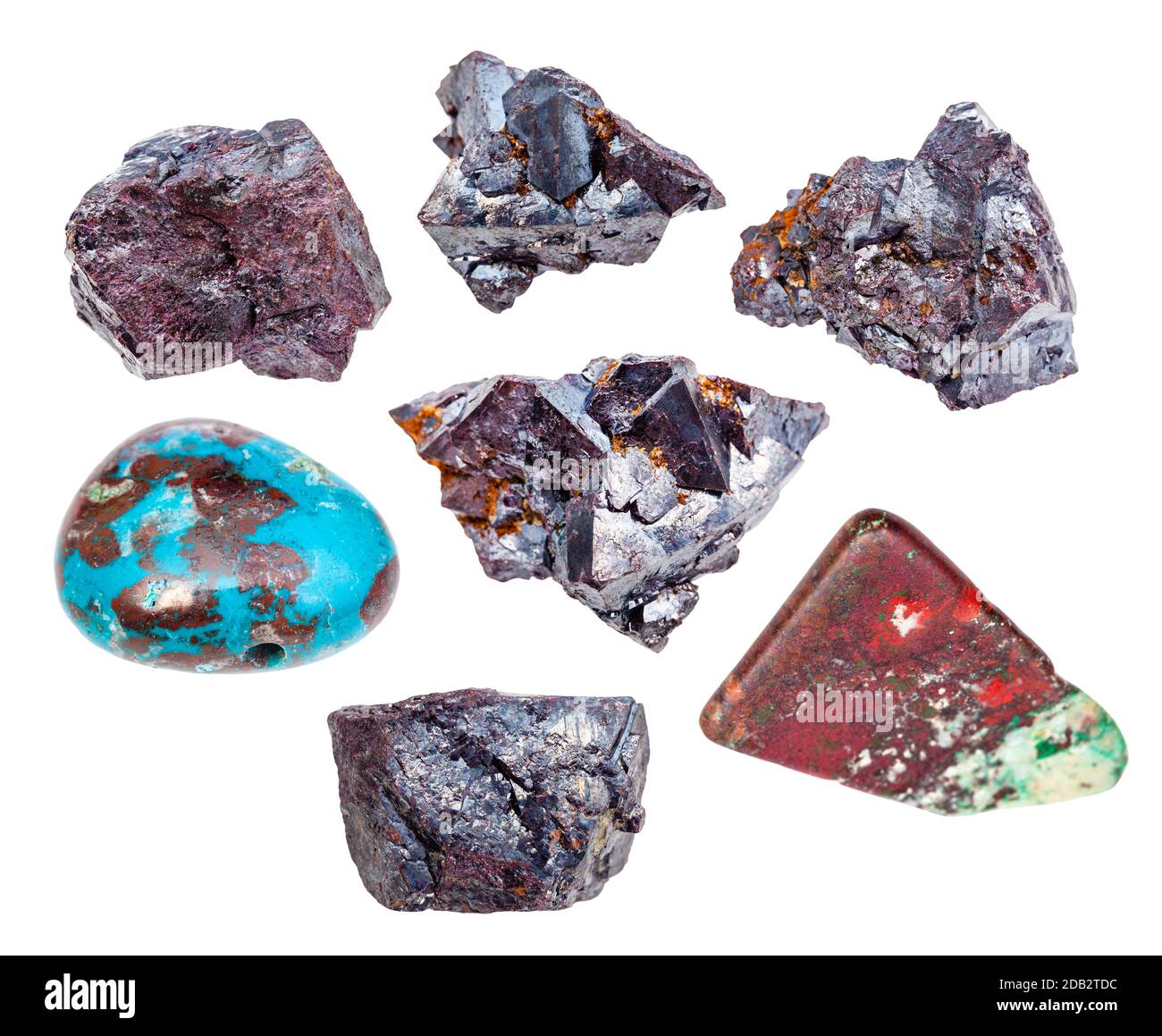 set of various Cuprite rocks isolated on white background Stock Photo ...