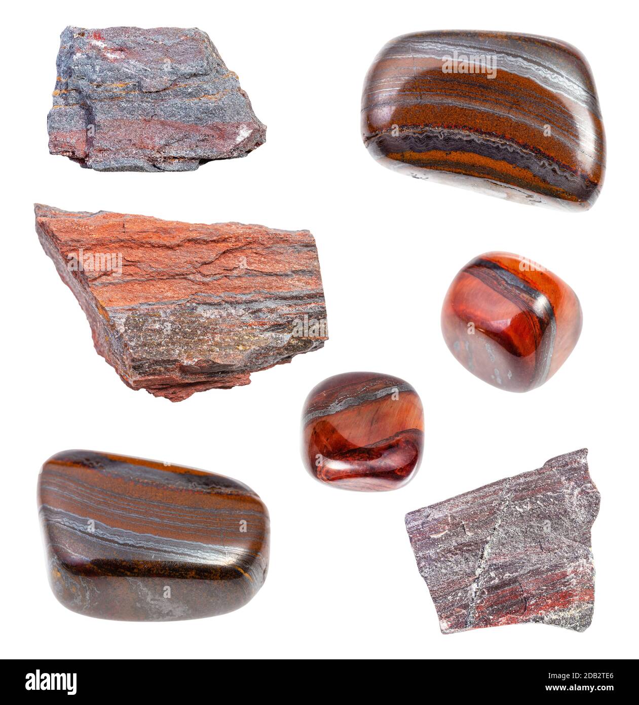 set of various Jaspilite rocks isolated on white background Stock Photo ...