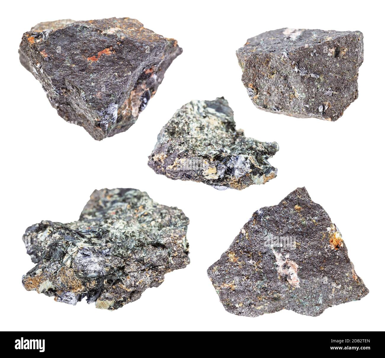 set of Molybdenite ore rocks isolated on white background Stock Photo ...