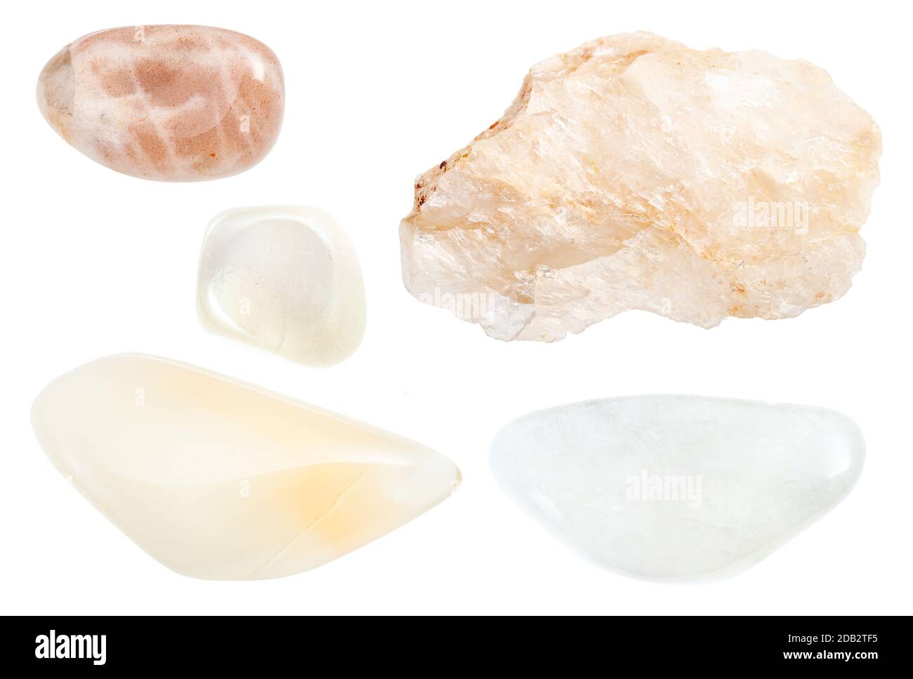 set of various moonstone gemstones isolated on white background Stock ...