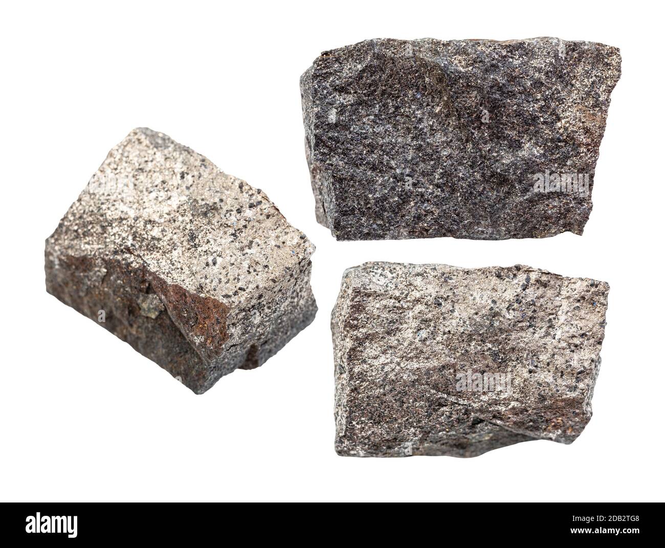 set of Pyrrhotite (magnetic pyrite) rocks isolated on white background ...