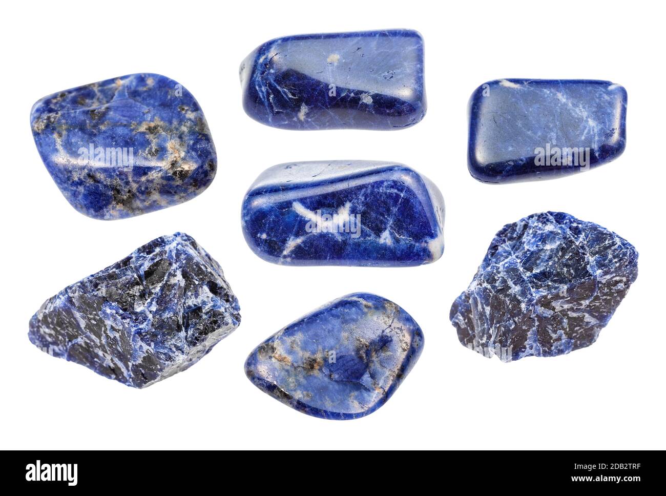 set of various Sodalite gemstones isolated on white background Stock ...