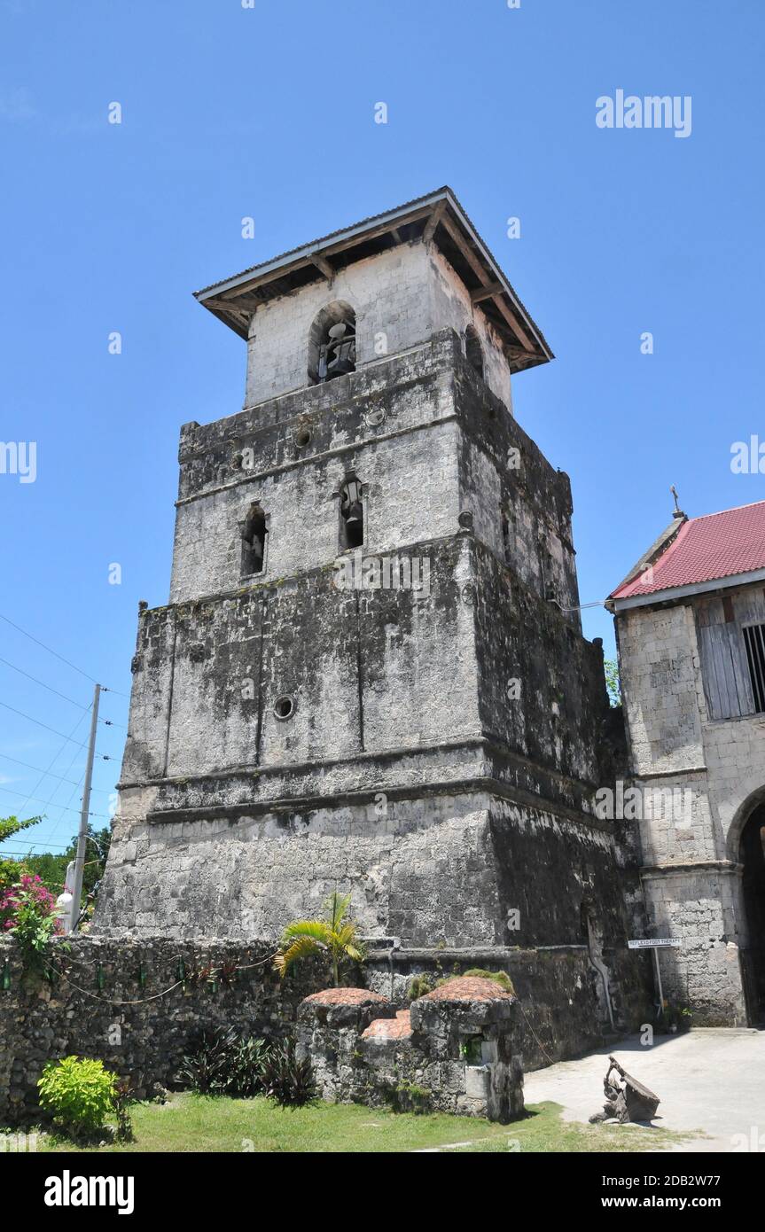 Church tower of Baclayon Church on Bohol in the Philippines Stock Photo ...