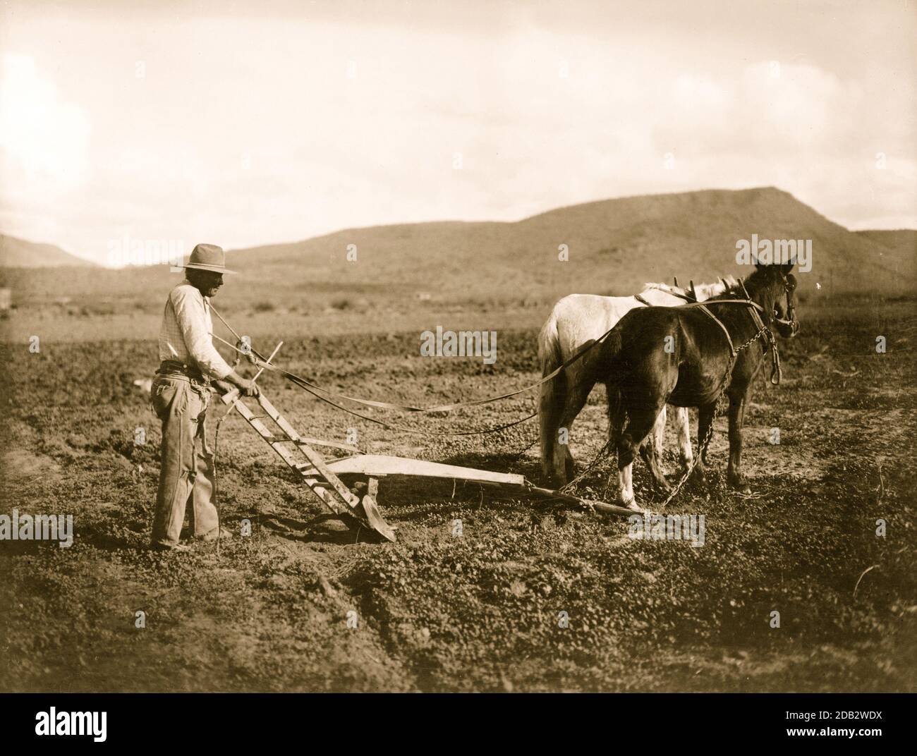 Sacaton Indian Reservation. Indian plowing his land Stock Photo - Alamy